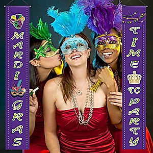 Mardi Gras Purple Banner Masquerade Carnival Banner Mardi Gras Porch Sign Hanging Banner for Mardi Gras's Eve Party Supplies Home Decorations