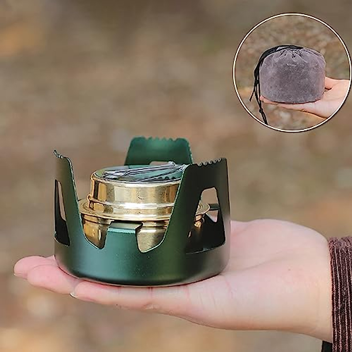 UVIKTE Mini Alcohol Stove Brass Spirit Burner with Aluminium Stand, Ultralight Portable Backpacking Stove for Camping Hiking Picnic Survival GREY