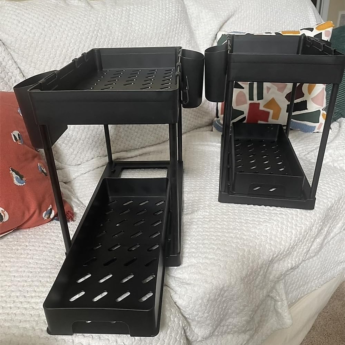 2 Pack Under Sink Organizers and Storage With Sliding Storage Drawers Basket,2 Tier Bathroom Organizer Under Sink,Kitchen Cabinet Organizers And Storage Rack With Hooks,The Bottom Can Be Pull Out