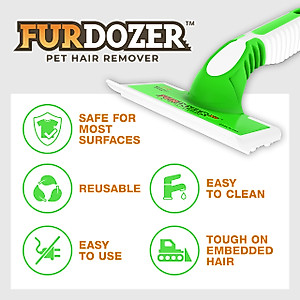 FurDozer X6 Pet Hair Remover & Auto Detailing Tool - Cat & Dog Hair Remover for Carpets, Car Interiors, Couches, Bedding, & Pet Furniture - Reusable Pet Hair Removal Tool for Cat and Dog Fur & Lint