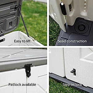 Mrosaa Large Horizontal Storage Sheds,38 cu.ft. Outdoor Storage Box for Garden,Patio and Backyard,Customized Shelves &Lockable(Off White)