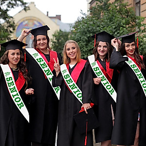 SKJIAYEE 18 Pack Class of 2025 Senior Sashes, White Satin Finally Graduated Sash with Green Printing Letters Cheerleader Senior Sash for Class of 2025 Graduation Party Celebrations Supplies