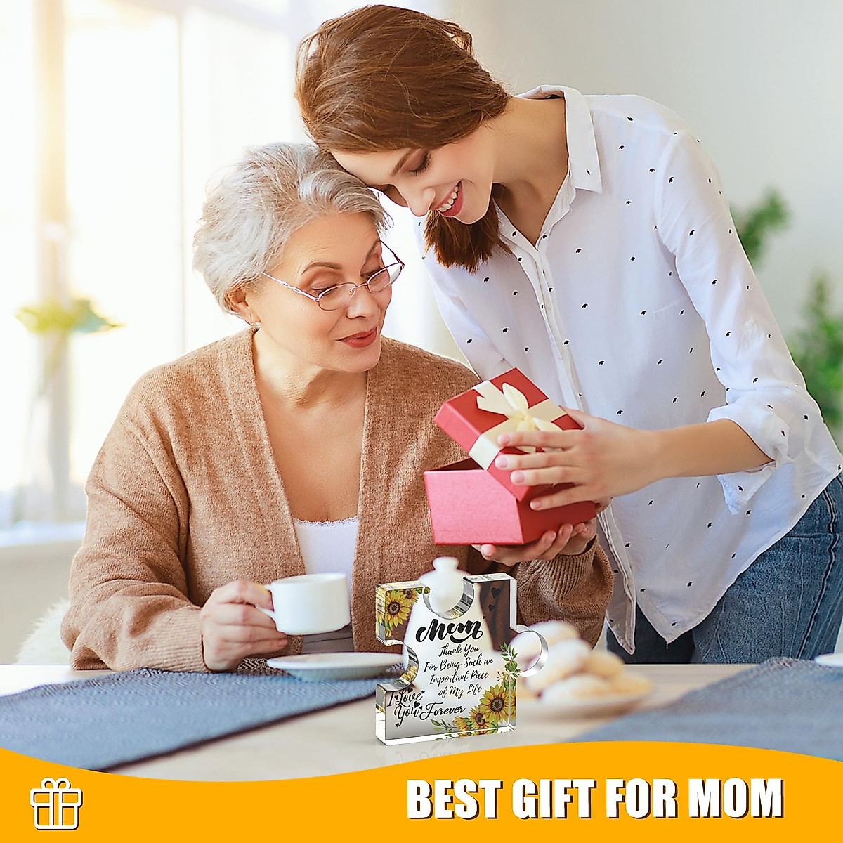 JANARARY Mother Birthday Gifts for Mom from Daughter, Sunflower Acrylic Desk Decoration for Birthday, Thanksgiving, Retirement