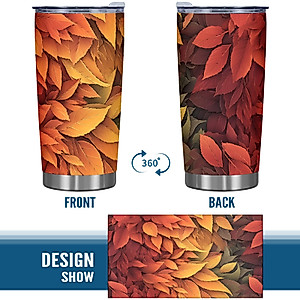 QWEUIOP 20oz Insulated Travel Coffee Mug Autumn Maple Leaf Stainless Steel Tumbler with Lid Double Wall Vacuum Coffee Cup For Hot and Cold Drinks14190