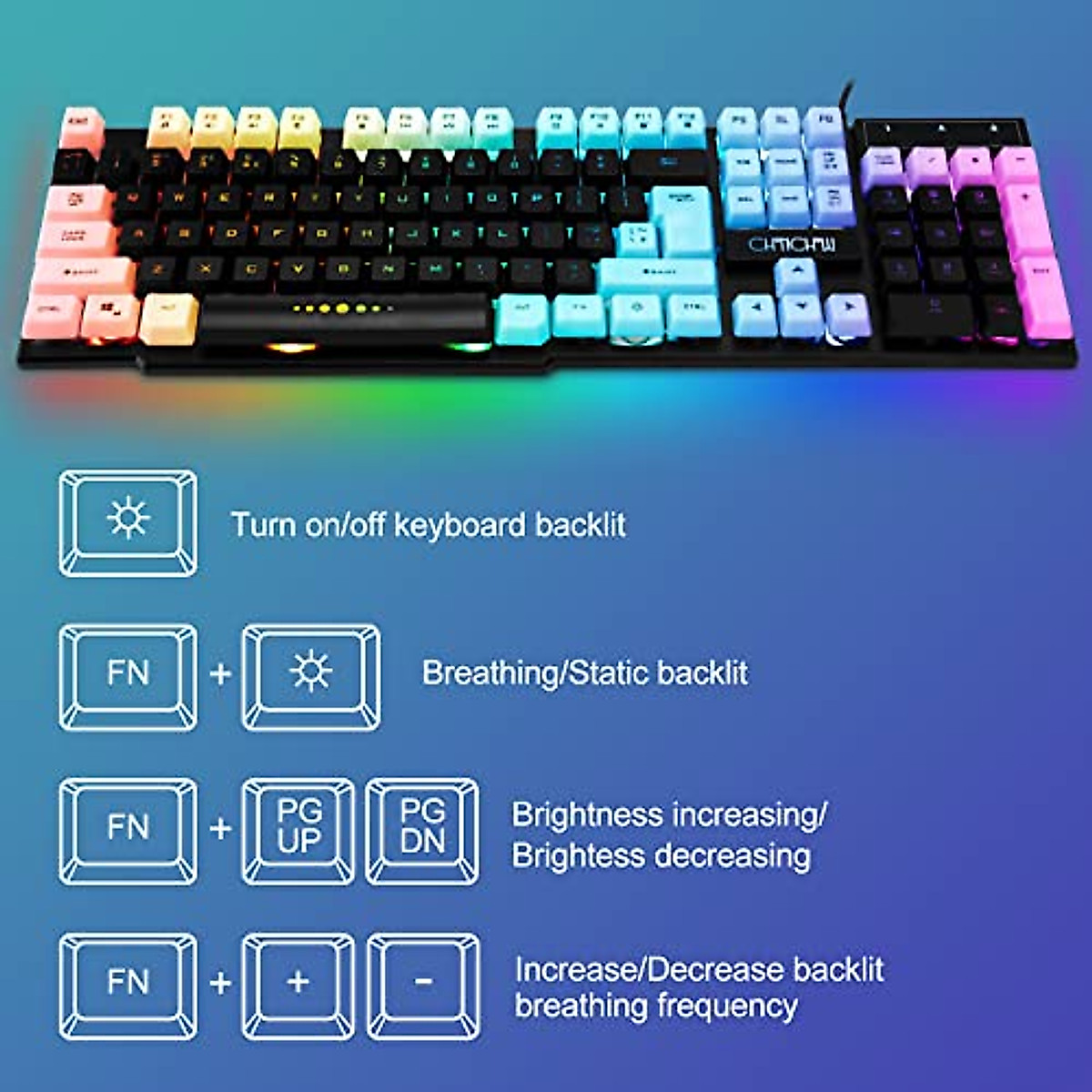 CHONCHOW Gaming Keyboard and Mouse Combo,USB Wired 104-Keys Full Size Light Up Keyboard Mic 3600DPI Rainbow Backlit Mechanical Feeling Compatible with PC Xbox Mac OS Game and Work