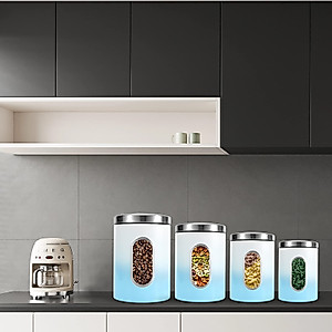 JENNIMER Kitchen Canisters Set of 4,Stainless Steel with Transparent Windows for Sugar Food Tea Coffee Candy Storage(Gradient Blue)