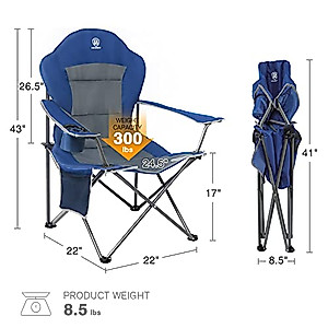 EVER ADVANCED High Back Folding Camping Chair Oversized and Fully Padded, Portable Quad Camp Lawn Chair Up to 300 lbs, with Cup Holder Armrest Carrying Bag