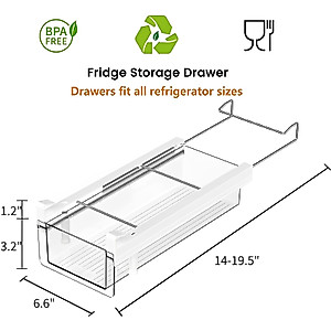 vacane Refrigerator Organizer Bins, Clear Plastic Fridge Drawer With Handle Pull Out Fridge Drawer Organizer Under Shelf Drawer For Cheese, Deli Meat, Drinks, Fruit, Vegetable, Heavy Duty-M