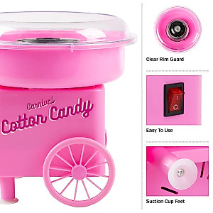 Countertop Cotton Candy Machine – Includes Scoop and 10 Serving Sticks – Works with Cotton Candy Sugar or Hard Candy by Great Northern Popcorn (Pink) (83-DT6084)