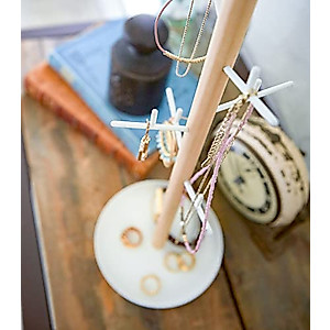 YAMAZAKI Home Tosca Accessory Tree - Jewelry Organizer Stand With Tray - Steel + Wood,White