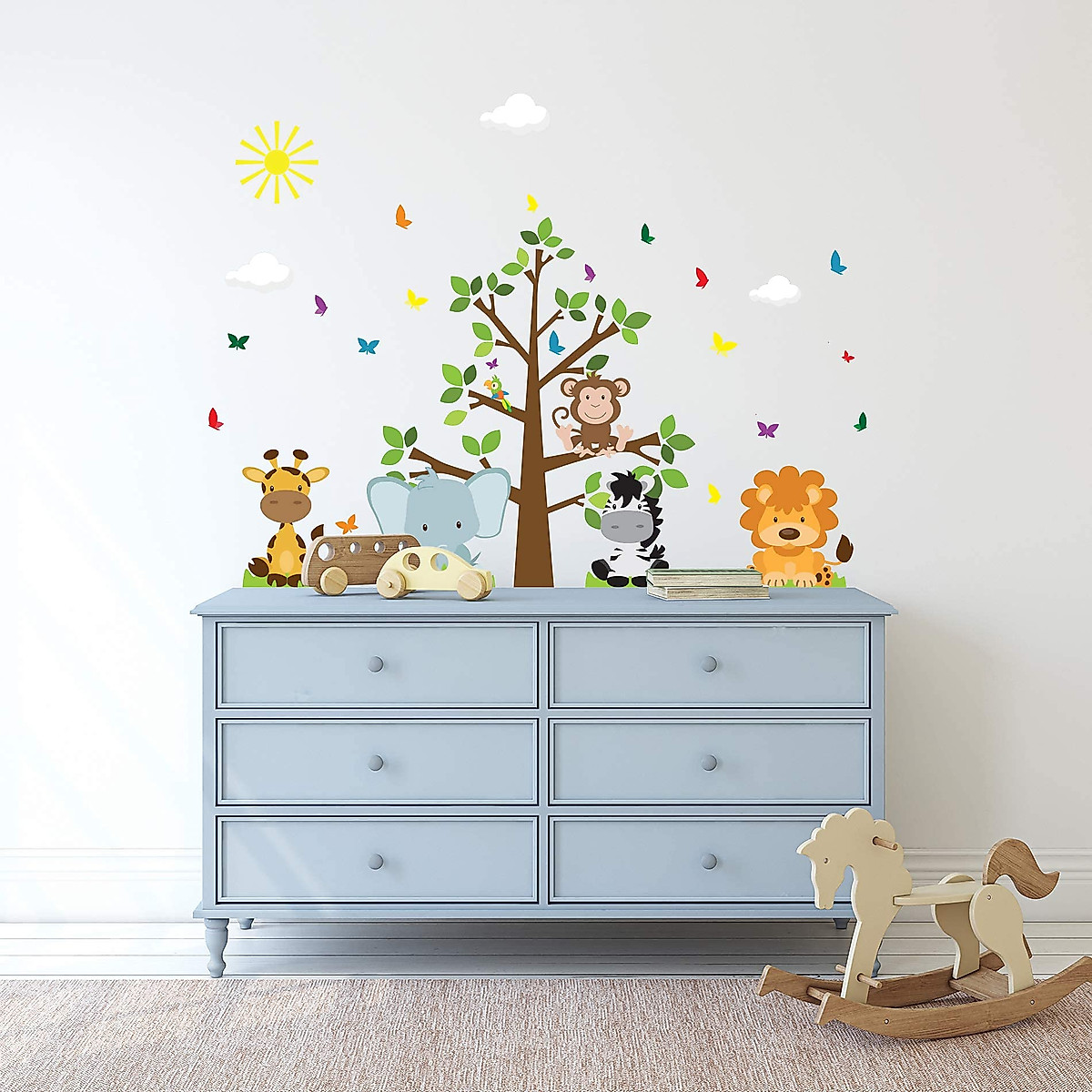 Baby Safari Animals Wall Decals 30pcs for Kids Bedroom - Rooms and Stickers