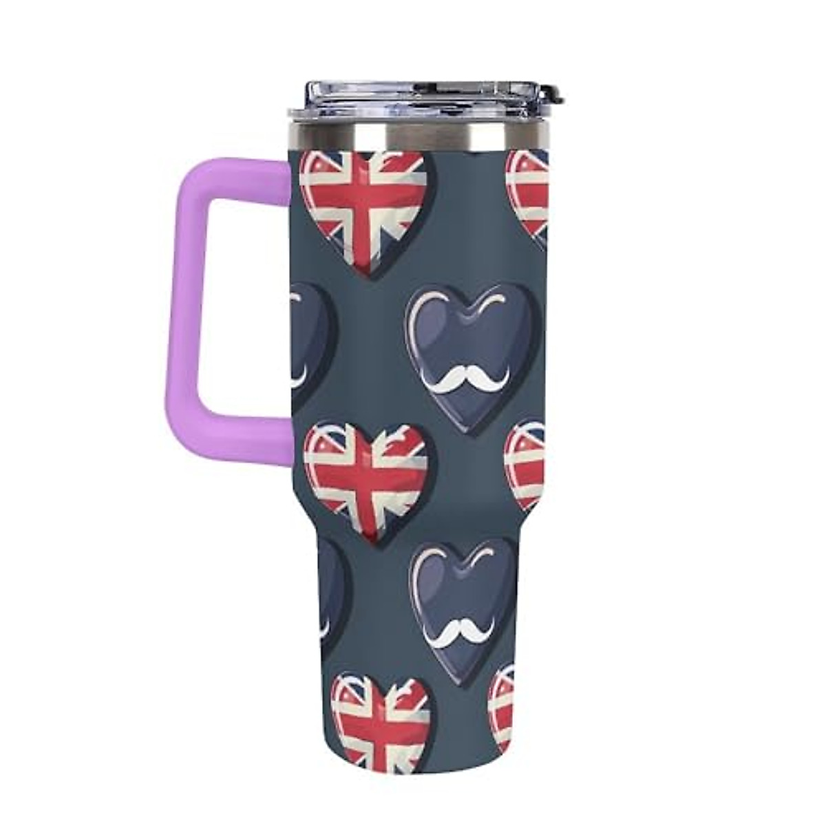 British Flag UK Flag Union Jack Insulated Tumbler with Lid And Straw Stainless Steel Travel Coffee Mug 40oz Violet-style