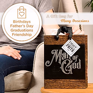 Christian Art Gifts Medium Portrait Scripture Gift Bag, Tag & Wrapping Tissue Paper Set for Men: Man of God, Matted, Satin Handles, Black/Brown/Silver