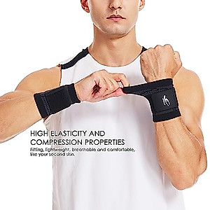 HiRui Wrist Brace/Wraps Wrist Compression Strap and Support for Work Fitness Weightlifting Sprains Tendonitis, Carpal Tunnel Arthritis, Pain Relief, Adjustable Wristbands 2 PACK (Black, M)