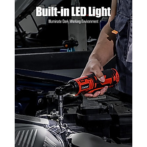 AVID POWER Cordless Electric Ratchet Wrench 3/8", 44.2 Ft-lbs 12V Power Ratchet Wrench Kit w/Two 2.0Ah Batteries, 1-Hour Fast Charger, Variable Speed and 10 Sockets