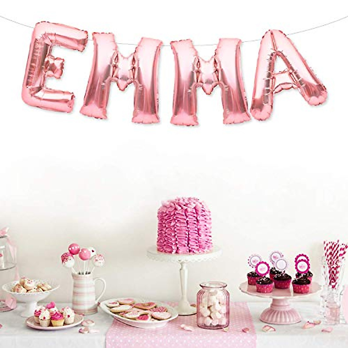 PartyForever Emma Balloon Banner Big 16 Inch Rose Gold Foil Balloons Letters Name for Women and Girls Birthday Party Decorations and Wedding Supplies for Her
