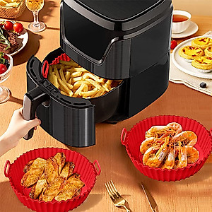 Air Fryer Liners Reusable-8 Inch Air Fryer Silicone Pot，Silicone Air Fryer Basket,Easy to Clean Round Tray for 3.6 To 6.8QT for Air fryer Oven Accessories（Gray+Red)