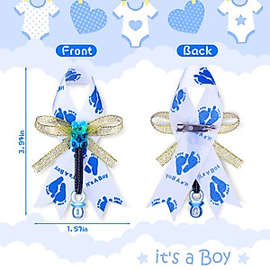 50 Pcs Baby Shower Bowknot Brooch Pins Baby Shower Gifts It's a Boy Ribbon Brooch with Blue Pacifier and Bear for Gender Reveal Party Decorations Baby Shower Party Favors