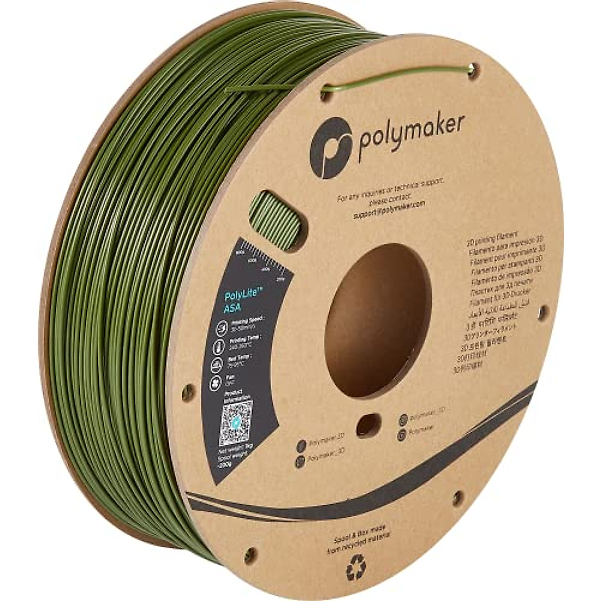Polymaker ASA Filament 1.75mm Army Green ASA, 1kg Heat Resistant Weather Resistant ASA 1.75 Cardboard Spool - PolyLite ASA 3D Printer Filament Army Green, Perfect for Printing Outdoor Functional Parts