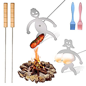 KOWSi® New Upgrade Boy and Girl 2PCS Barbecue Forks | Novelty Funny Bonfire Grill Stick | Stainless Steel Long Camping Skewers | Campfire BBQ Cookware Accessories with Basting Brushes (Boy & Girl)