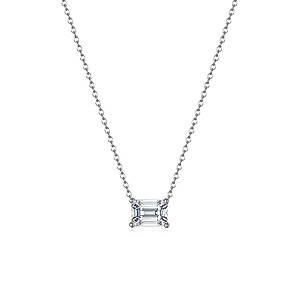 EAMTI 925 Sterling Silver Necklaces for Women Emerald Cut White Gold Plated Dainty Necklace Solitaire 1 Carat Cubic Zirconia Pendant Necklace