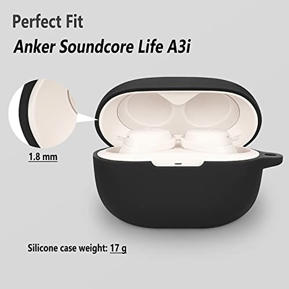 Geiomoo Silicone Case Compatible with Anker Soundcore Life A3i, Protective Cover with Carabiner (Black)