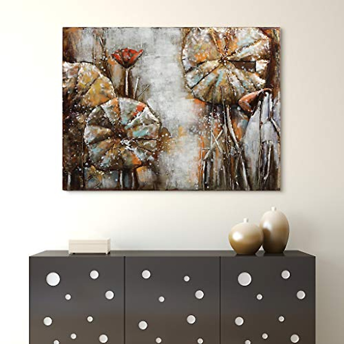 Empire Art Direct "Water Lilly Pads 1" Mixed Media Hand Painted Iron Wall Sculpture by Primo