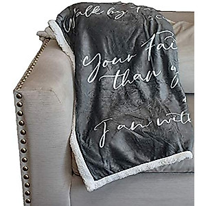 Double Creek Multi Scripture Throw Blanket Ultra Soft Sherpa Microfleece Inspirational Verses Jeremiah 29:11, Corinthians 5:7, Matthew 28:20, Comfort Blanket 50"x 60" Get Well Gift Men Women (Gray)