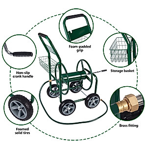 Tools Industrial Hose Reel Cart, Garden Heavy Duty Hose Reel Cart with 4 Solid Wheels Lawn Watering Outdoor Yard Water Planting，Holds 300-Feet of 5/8" Hose Capacity