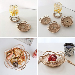 Ochine Rattan Fruit Basket Natural Woven Cake Bread Serving Tray Food Baskets Wicker Tabletop Storage Home Decor Dinner Party Coffee Breakfast Service Basket