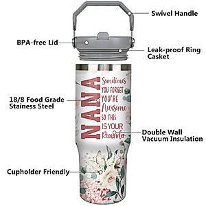 ysnifeiw 30oz Grandma Tumbler with Handle and Straw, Stainless Steel Insulated Nana Cup with Top Handle and Lid, Grandma Coofee Mug Christmas Birthday Gifts for Grammy/Gigi/Mimi