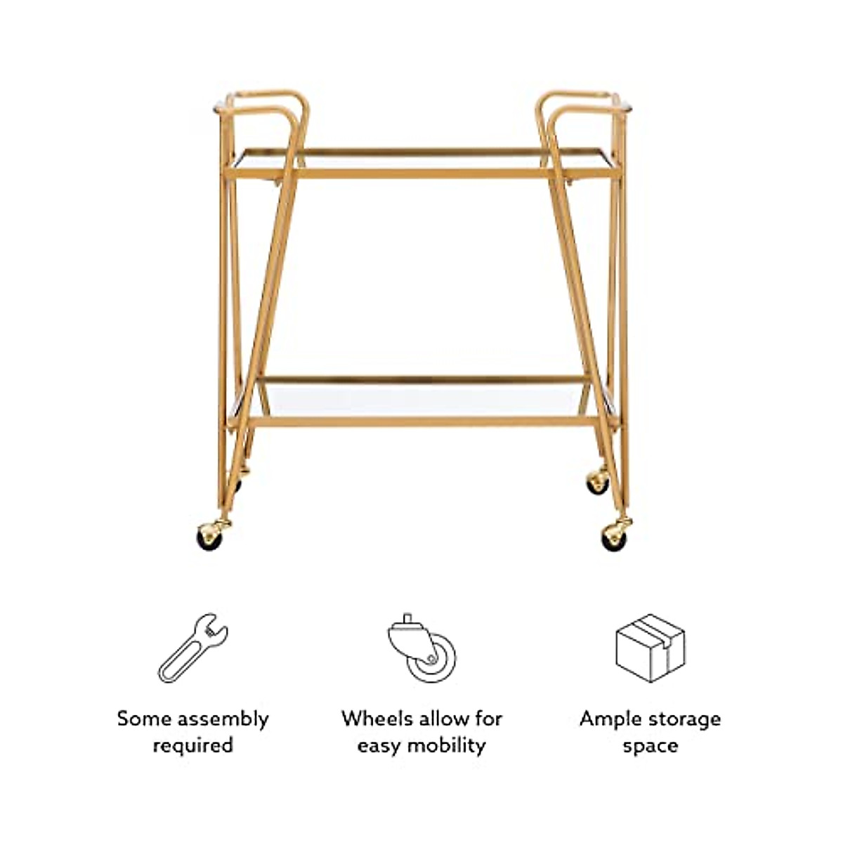 Linon Gina Mid-Century Bar Cart, Gold