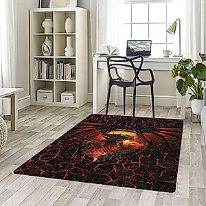 Personalized Red Lava Dragon Rug, Dragon Bathroom Rug 2x3 3x5 4x6 5x8 Area Rug, Dragon Kitchen Decor for Living Room Bedroom Anti-skid Playing Rug Carpet Floor Mat Kitchen Rug, Gifts for Dragon Lovers