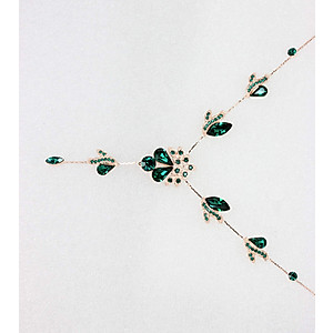 Faship Gorgeous Green Crystal Necklace Earrings Set Wedding Party - Green/Rose Gold Plated