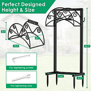 TomCare Garden Hose Holder Heavy Duty Water Hose Holder with 2 Tool Hooks Sturdy 4 Spikes Hose Reel Holds 150ft Hose Freestanding Hose Hanger Hose Storage Organizer for Outside Yard Lawn, Black