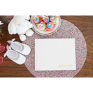 Pearhead Baby Shower Guest Book, Gender Neutral, Classic Neutral Guest Book for Weddings and Events, 100 Blank Pages, Ivory Linen with Gold Print
