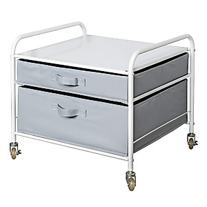 DormCo Mini-Fridge Stand on Wheels - Supreme Organization - White Metal Frame with Gray Drawers