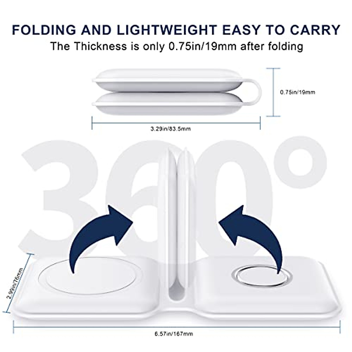 LAUDTEC Magnetic Duo Wireless Charging Pad, Portable 2 in 1 Foldable Charging Dock Power Station for Multiple Devices, Travel Wireless Charger for iPhone 14/13/12/SE/11 Series/AirPods/Apple Watch