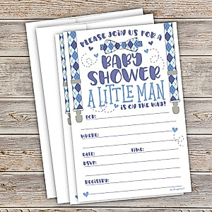 20 Count - Little Man Baby Shower Invitations for Boys - Envelopes Included