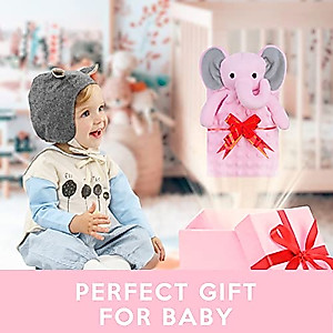 Pro Goleem Large Security Blanket with Stuffed Animal 28.5X28.5 Inch Baby Snuggle Blanket Pink Elephant Lovey Soft Lovie Christmas Baby Girl Gifts for Infant and Toddler