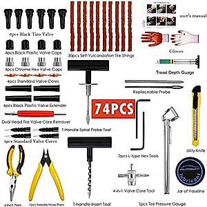 AUTOWN Flat Tire Repair Kits, 74 Pcs Universal Tire Plug Kit Heavy Duty Flat Tire Puncture Repair Kit for Cars, Trucks, Motorcycles, ATV，RV, Jeep, Tractor, Trailer