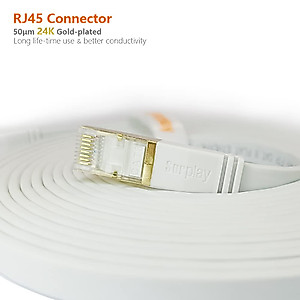 Surplay Cat8 Ethernet Cable 15FT-White-40Gbps-2000Mhz,High Speed Outdoor&Indoor Flat Cord,Gold-Plated RJ45 Double Shielded with Ground Wire & Cable-Tie for PS5/4,Xbox,TV,Router,PC,NAS