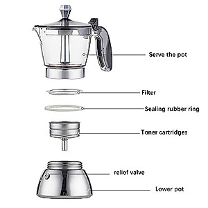 TOTITOM Stovetop Coffee Maker 6 Cup Moka Pot Clear ABS Top Stainless Steel Coffee Making Pot for Home Office Coffee Maker Espresso Maker