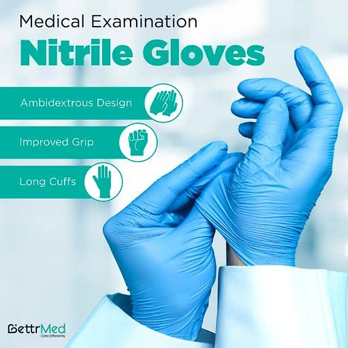 Bettrmed Blue Nitrile Gloves, Disposable Latex Free - Small (Pack of 1000) Medical Surgical Exam Dental - Strong Rubber, Powder Free, with Long Cuffs - Guantes Desechables