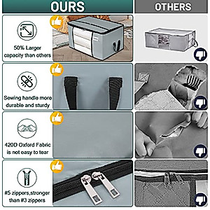 GARPROVM 3PCS Large Storage Bags, Clothes Storage Bag with Lids and Handle, Foldable Closet Organizer Storage Oxford Bag cloth for Clothing Sweaters Comforter Blanket Pillows Toys, Light Grey