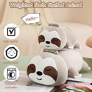 SQEQE Weighted Sloth Plush, Weighted Sloth Stuffed Animal for Anxiety, Cute Sloth Plushies Sloth Pillow Toy Gift for Kids Adults Brown 9.8 Inch, 0.8 lbs