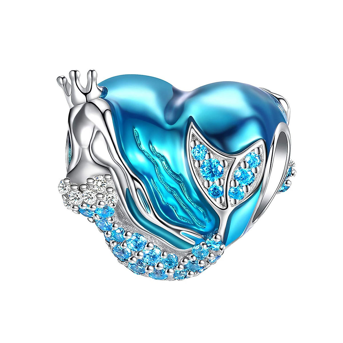FOREVER QUEEN Mermaid Charms fit Charms Bracelet 925 Sterling Silver Charms Bead CZ Heart Shape Blue Enamel Bead Ocean Sea Charm for Snake Bracelets Necklace Women Girls Gift
