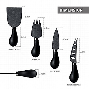 hecef Cheese Knife Set of 4, Non-Stick Coated Gift Set for Christmas, Anniversary, Party, Housewarming, Picnic, Birthdays, Wedding(Black)