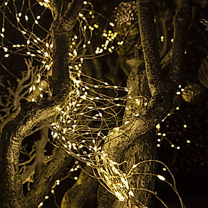 MorTime 200 LED 66 FT Solar Copper Wire String Lights, 8 Modes Waterproof Fairy String Lights for Indoor Outdoor Home Wedding Party Decoration, Warm White