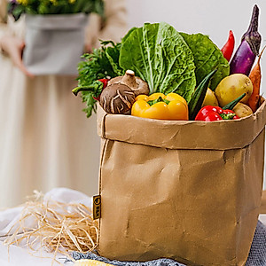 Nachukan Washed Kraft Paper Bags for Food Storage, Waterproof Fruit & Veggie Holding, Reusable Household Produce Bags(S)